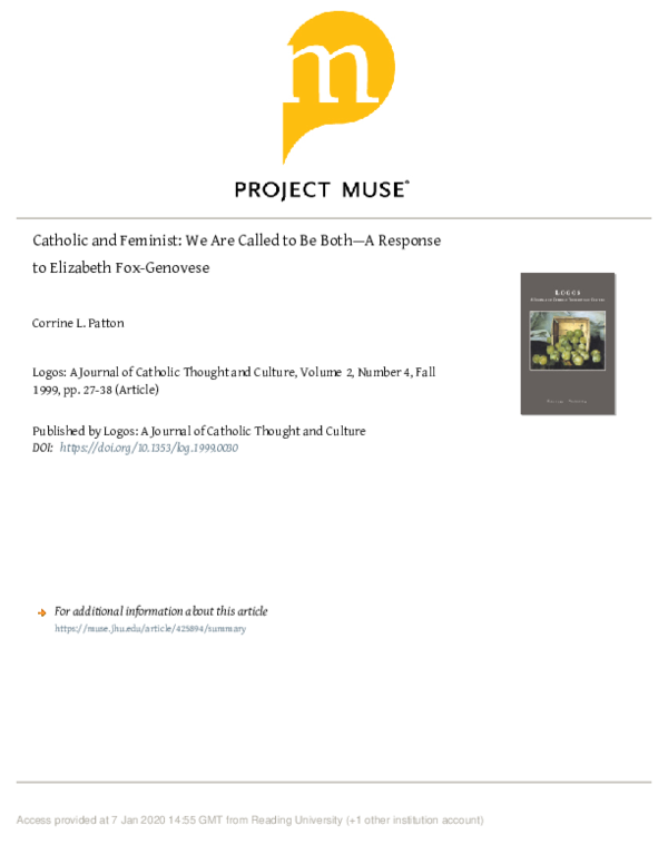 (PDF) Catholic and Feminist: We Are Called to Be Both—A Response to ...