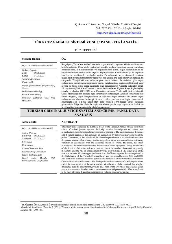 (PDF) Turkish Criminal-Justice System and Crime: Panel Data Analysis