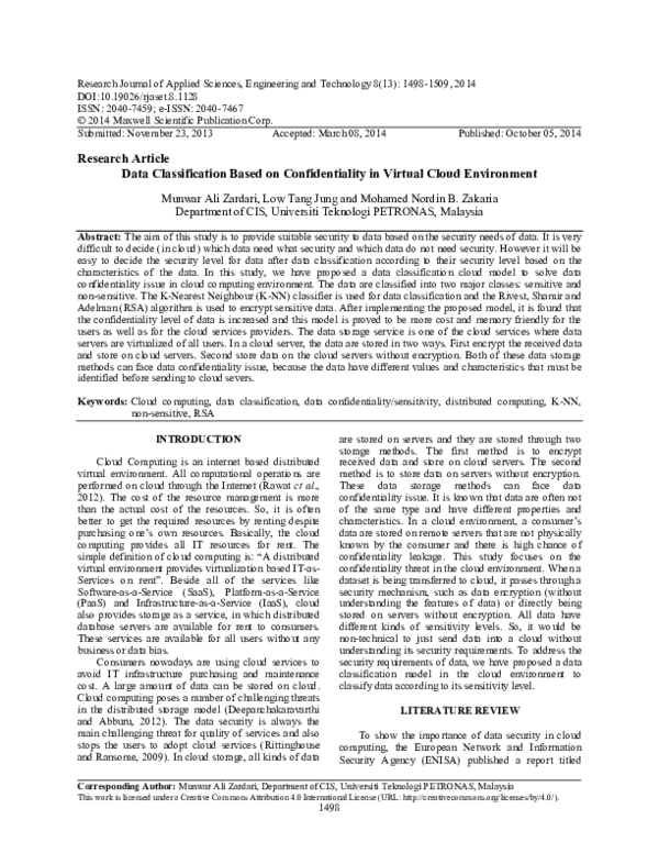(PDF) Data Classification Based on Confidentiality in Virtual Cloud Environment | Teejay Low ...
