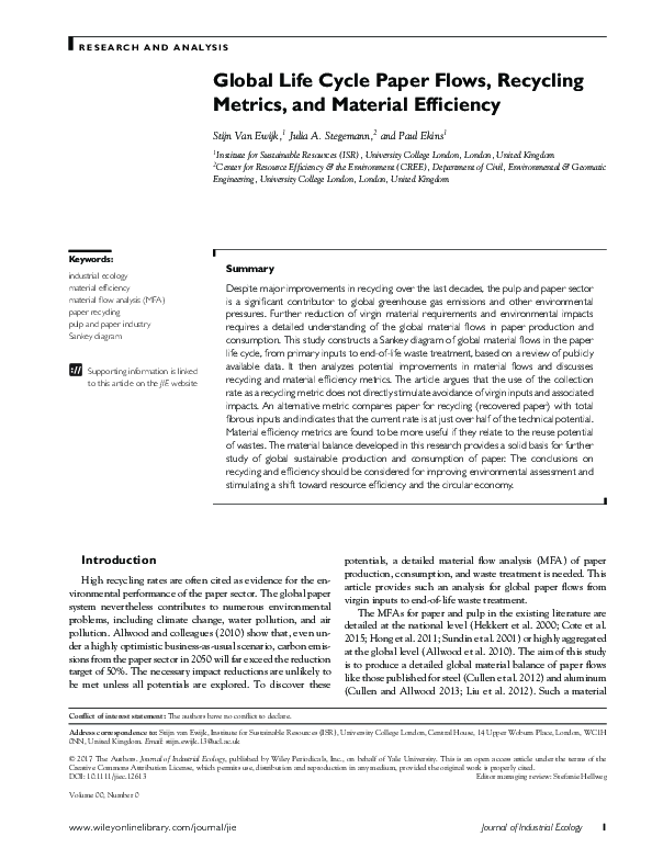 (PDF) Global Life Cycle Paper Flows, Recycling Metrics, and Material ...
