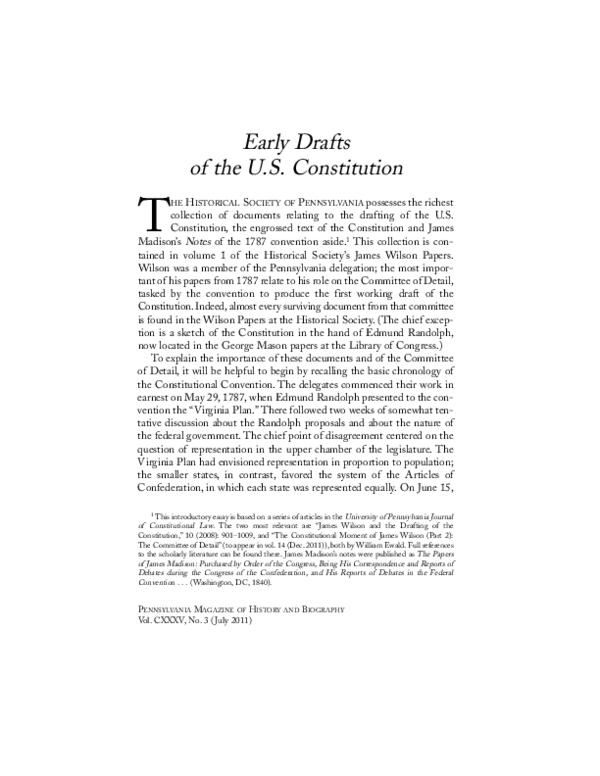 (PDF) Early Drafts of the U.S. Constitution
