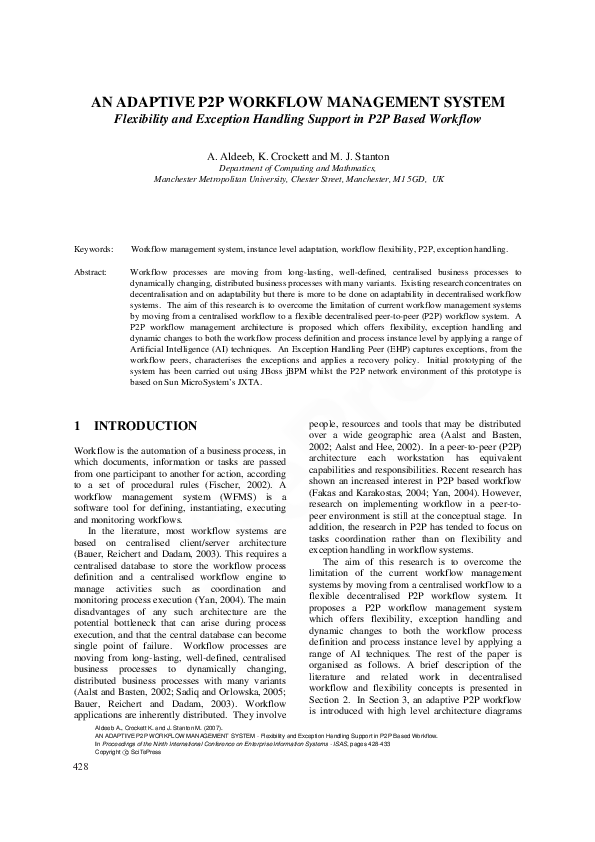 Pdf An Adaptive P2p Workflow Management System Flexibility And