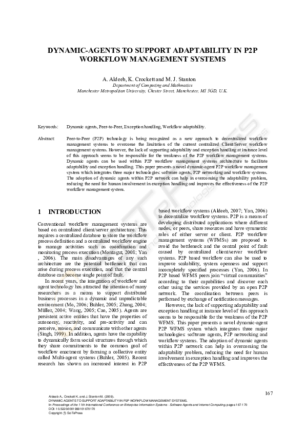 (PDF) Dynamic-Agents to Support Adaptability in P2P Workflow Management Systems