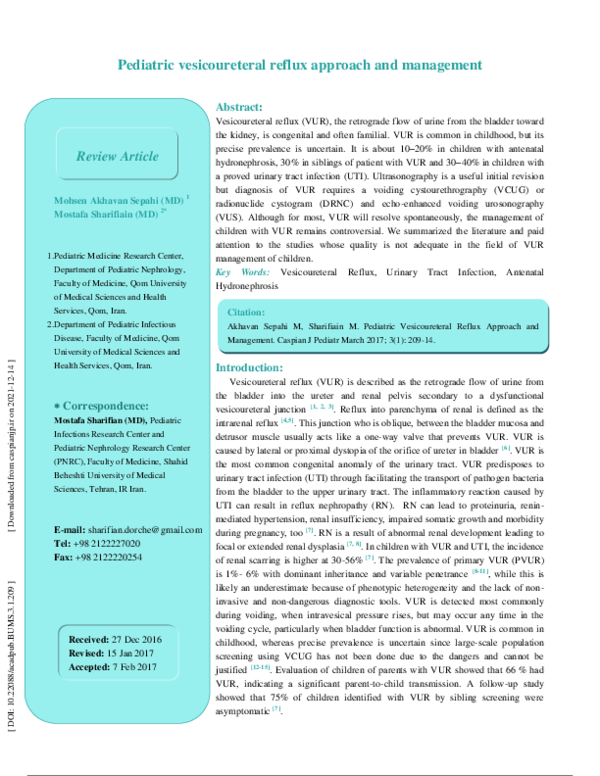 (PDF) Pediatric vesicoureteral reflux approach and management | mohsen ...