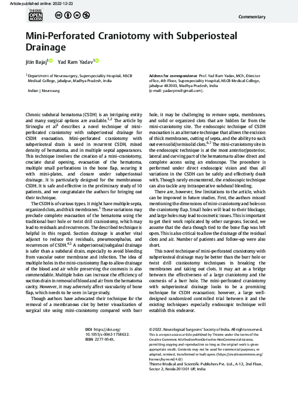 (PDF) Mini-Perforated Craniotomy with Subperiosteal Drainage