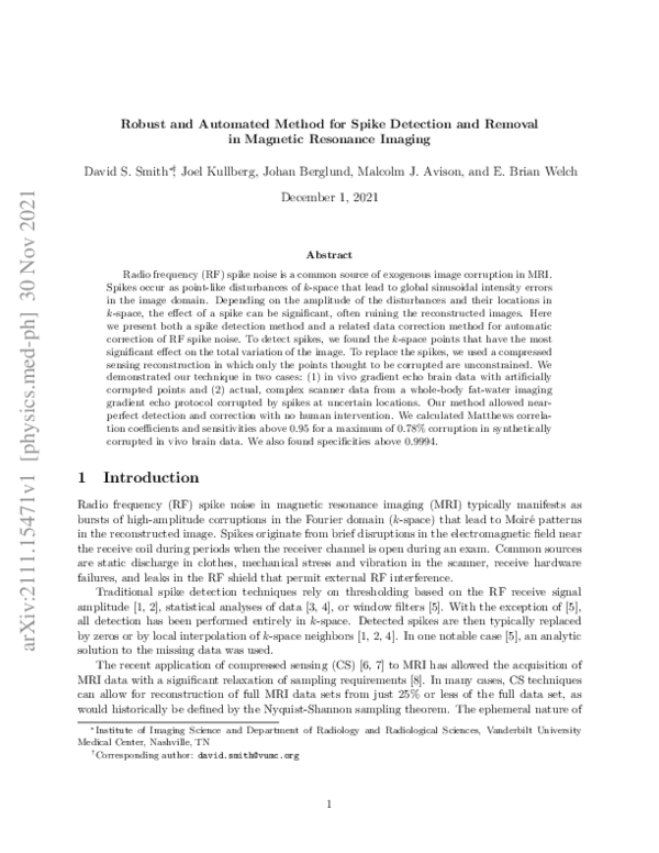 (PDF) Robust and Automated Method for Spike Detection and Removal in Magnetic Resonance Imaging