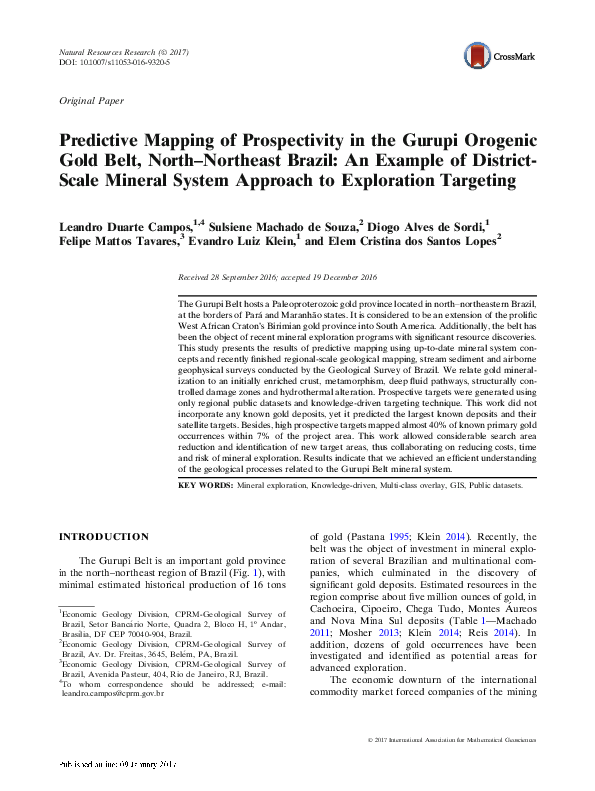 (PDF) Predictive Mapping of Prospectivity in the Gurupi Orogenic Gold Belt, North–Northeast ...