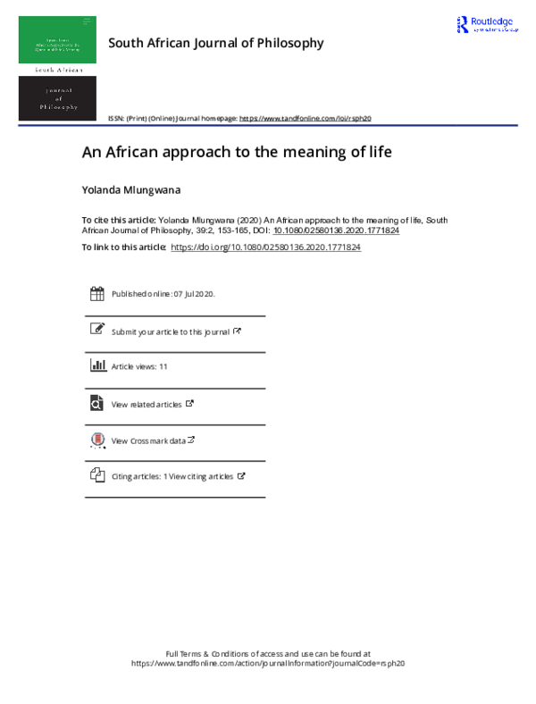 (PDF) An African approach to the meaning of life