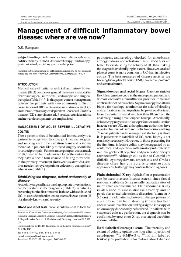 (PDF) Management of difficult inflammatory bowel disease: where are we now?