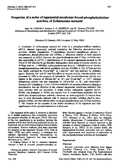 (PDF) Properties of a series of tegumental membrane-bound ...