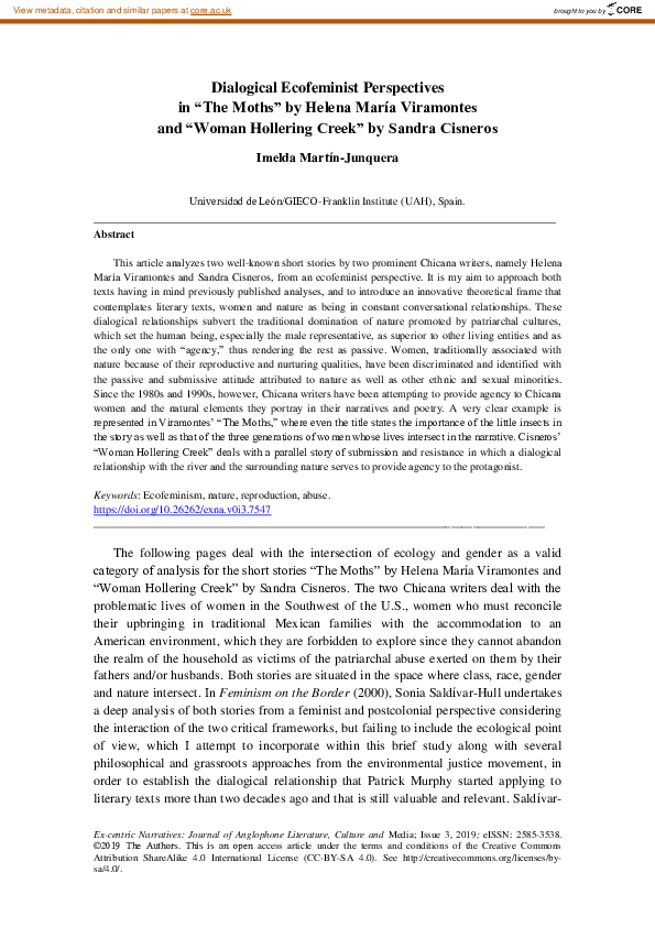 (PDF) Dialogical Ecofeminist Perspectives in “The Moths” by Helena ...
