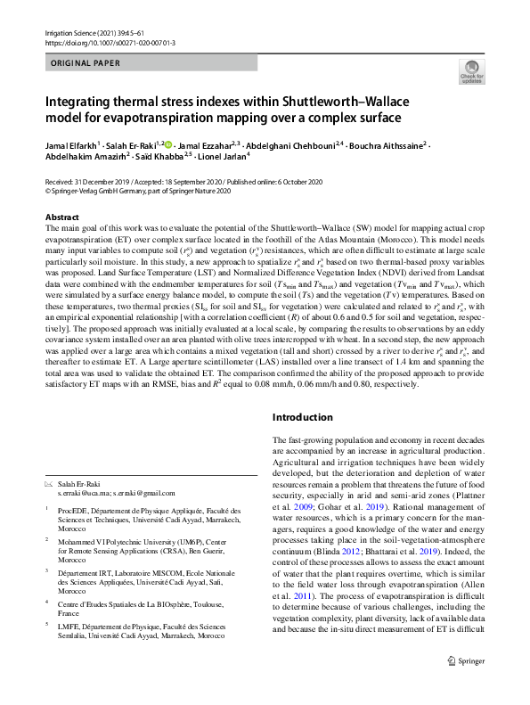 (PDF) Integrating thermal stress indexes within Shuttleworth–Wallace ...