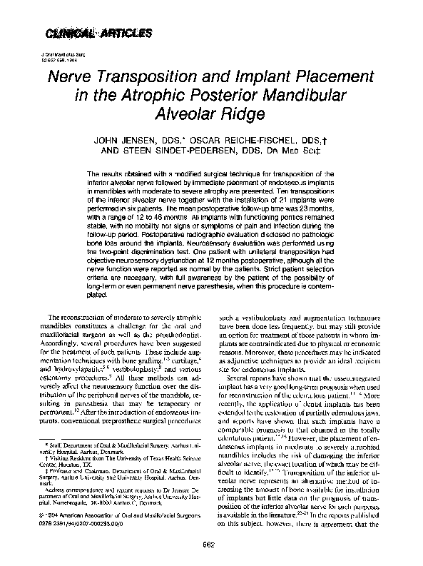 (PDF) Nerve transposition and implant placement in the atrophic ...