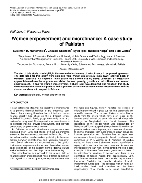 (PDF) Women empowerment and microfinance: A case study of Pakistan