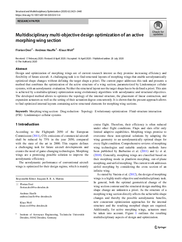 (PDF) Multidisciplinary multi-objective design optimization of an ...