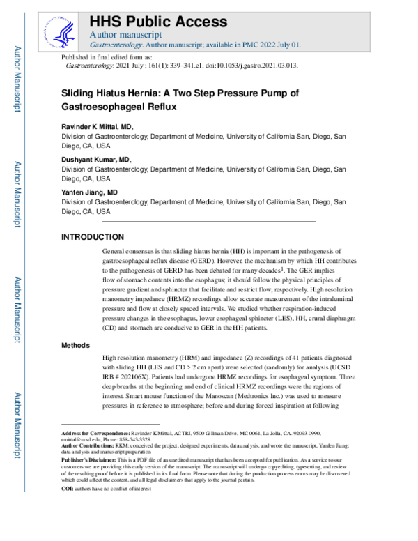 (PDF) Sliding Hiatus Hernia: A Two-Step Pressure Pump of ...