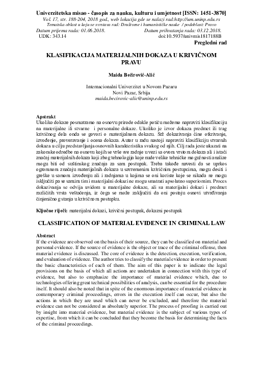 (PDF) Classification of material evidence in criminal law