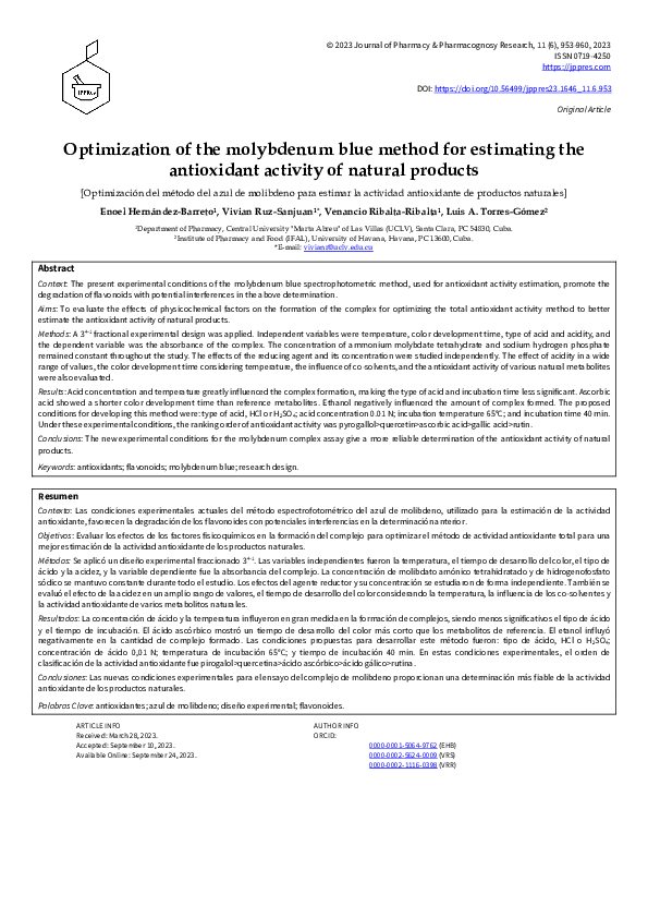 (PDF) Optimization of the molybdenum blue method for estimating the ...