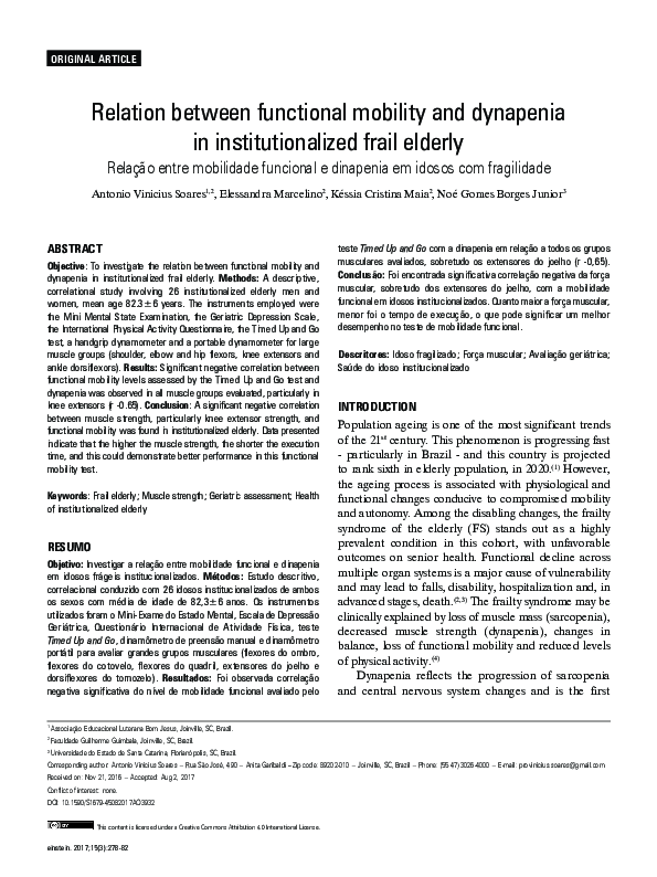 (PDF) Relation between functional mobility and dynapenia in ...
