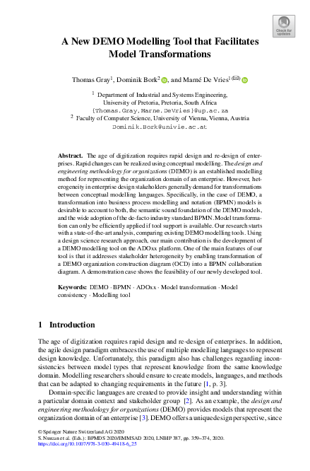 (PDF) A New DEMO Modelling Tool that Facilitates Model Transformations