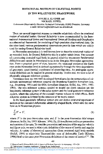 (PDF) Rotational Motion of Celestial Bodies in the Relativistic Framework