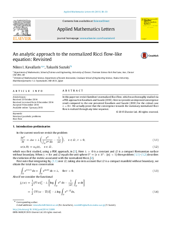 (PDF) An analytic approach to the normalized Ricci flow-like equation