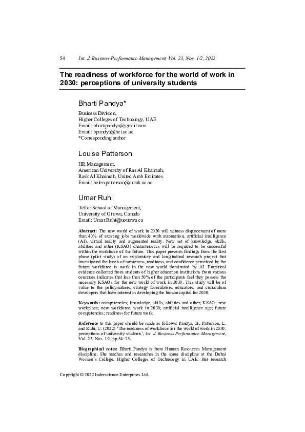 (PDF) The readiness of workforce for the world of work in 2030 ...