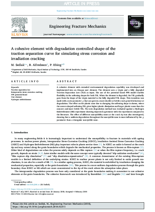 (PDF) A cohesive element with degradation controlled shape of the ...