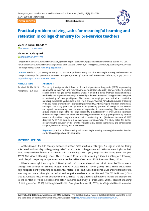 (PDF) Practical problem-solving tasks for meaningful learning and ...