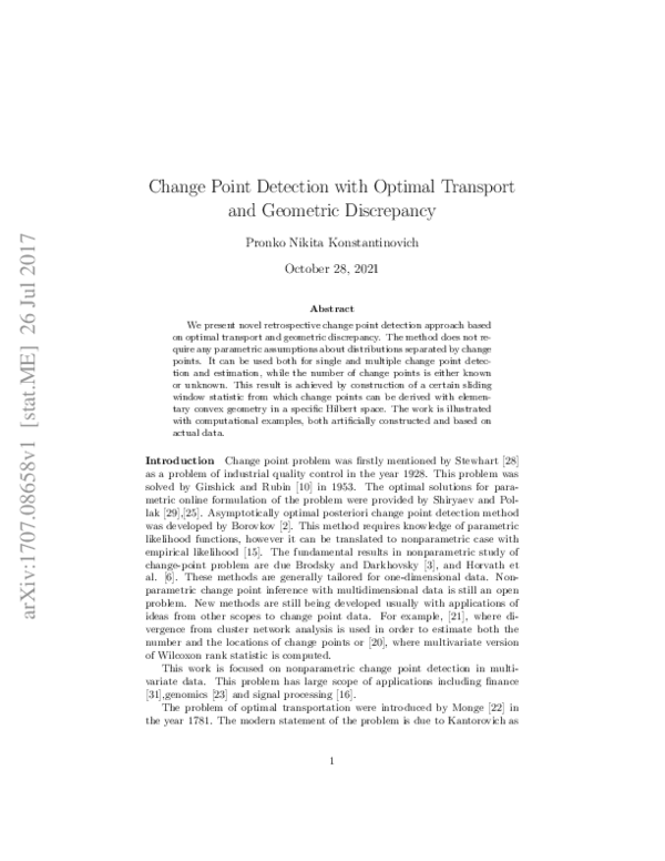 (PDF) Change Point Detection with Optimal Transport and Geometric Discrepancy