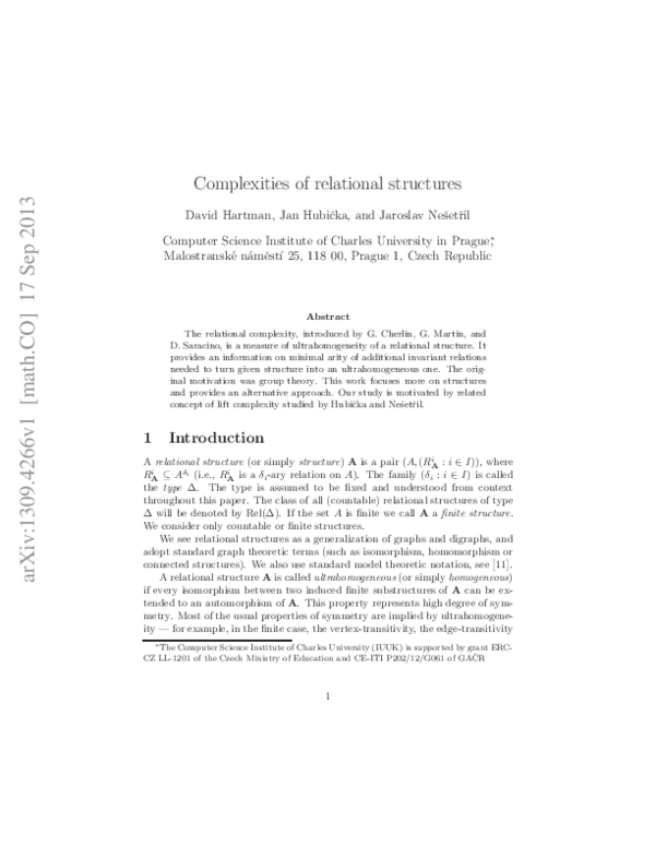 Pdf Complexities Of Relational Structures Jan Hubička