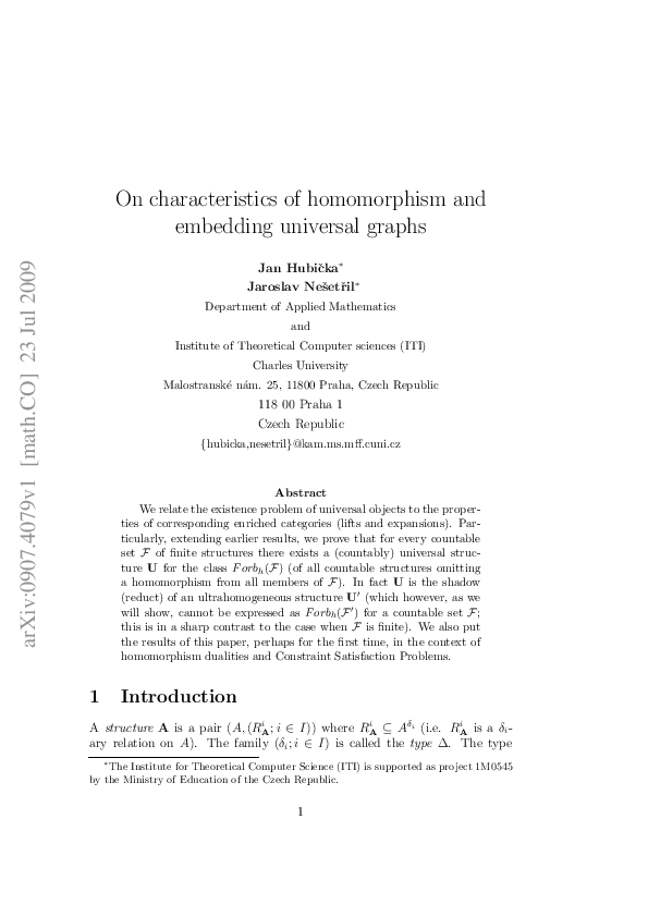 (PDF) On characteristics of homomorphism and embedding universal graphs