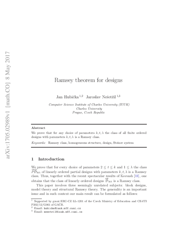 (PDF) Ramsey theorem for designs
