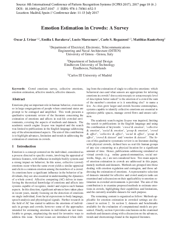 (PDF) Emotion estimation in crowds: a survey