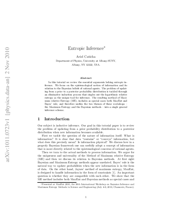 Pdf Entropic Inference