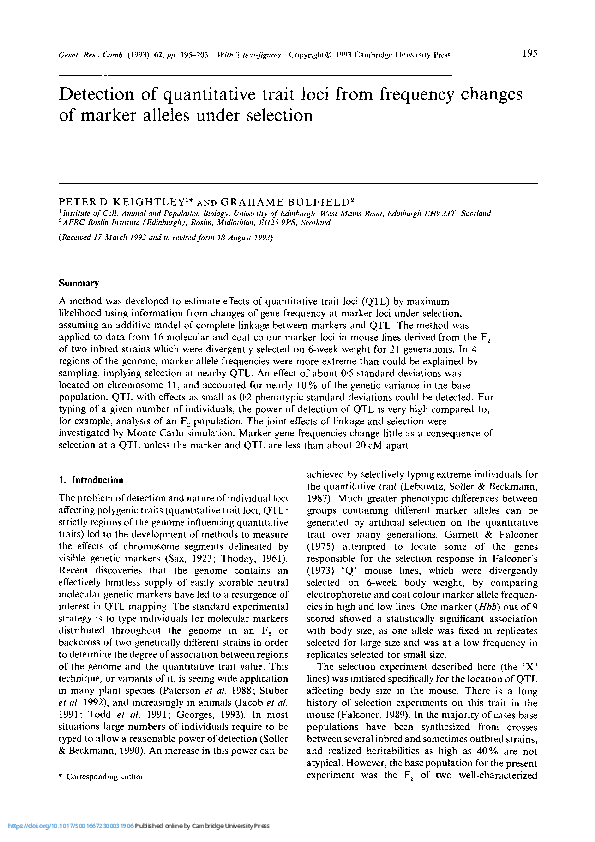 (PDF) Detection of quantitative trait loci from frequency changes of ...