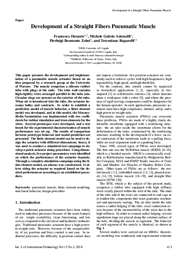 (PDF) Development of a Straight Fibers Pneumatic Muscle