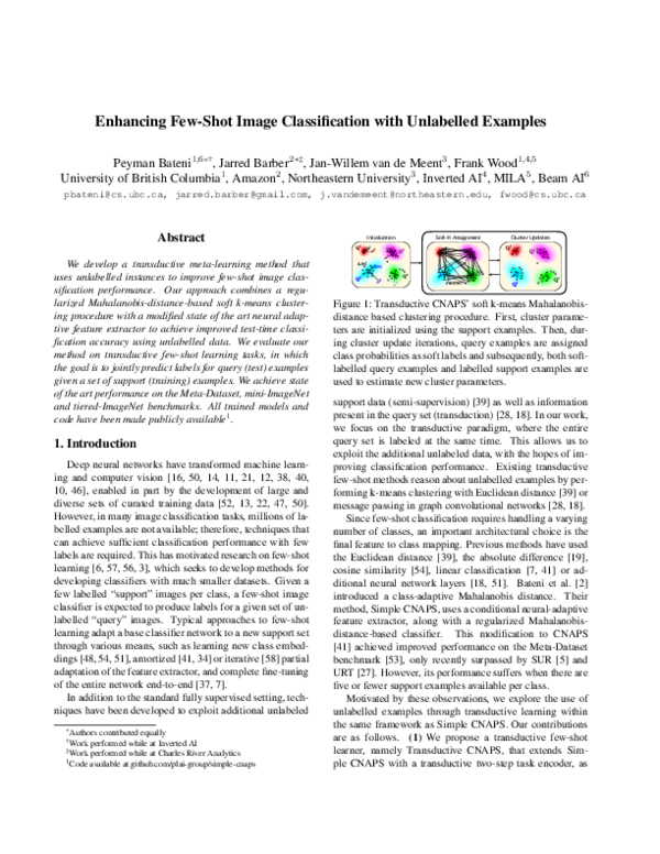 (PDF) Improving Few-Shot Visual Classification with Unlabelled Examples (PDF) Improving Few-Shot Visual Classification with Unlabelled Examples