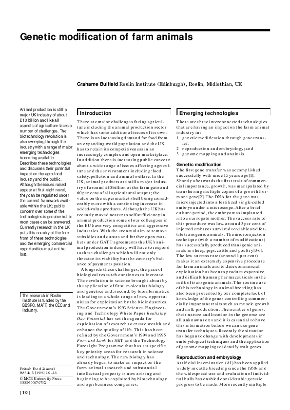 (PDF) Genetic modification of farm animals