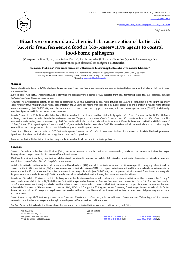 (PDF) Bioactive compound and chemical characterization of lactic acid bacteria from fermented ...