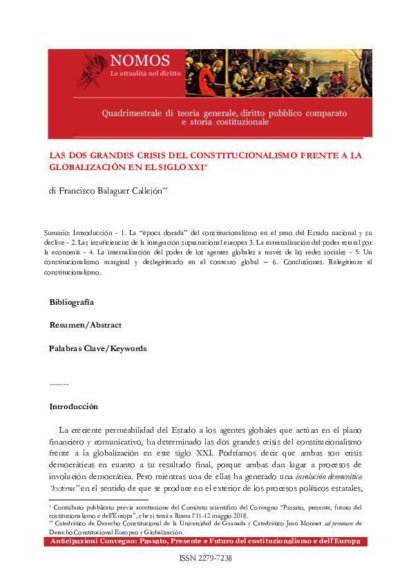 (PDF) Las dos grandes crisis del constitucionalismo frente a la globalización en el Siglo XXI