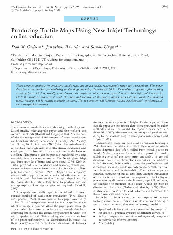 (PDF) Producing Tactile Maps Using New Inkjet Technology: an Introduction