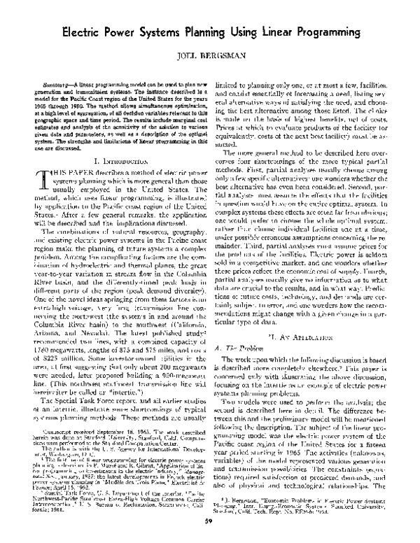 (PDF) Electric Power Systems Planning Using Linear Programming (PDF) Electric Power Systems Planning Using Linear Programming