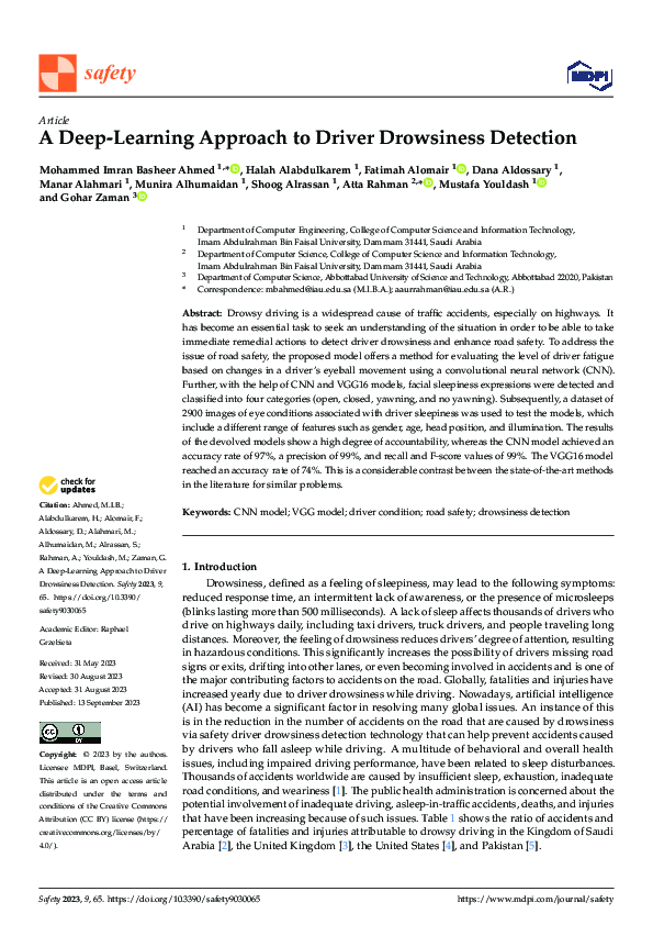 Pdf A Deep Learning Approach To Driver Drowsiness Detection