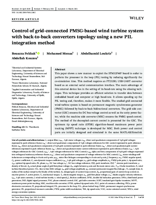 Pdf Control Of Grid‐connected Pmsg ‐based Wind Turbine System With Back‐to‐back Converters