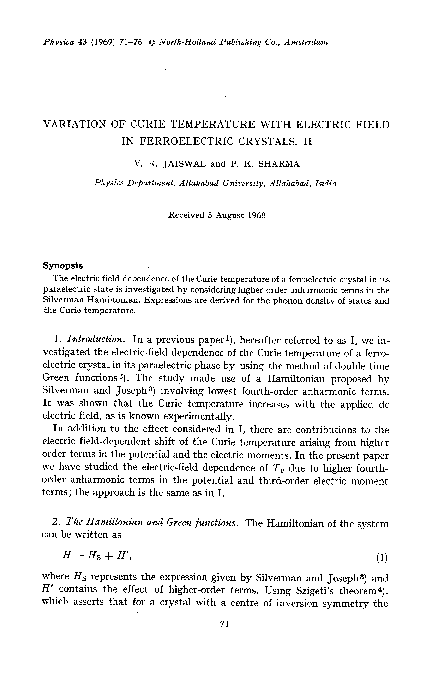 (PDF) Variation of curie temperature with electric field in ferroelectric crystals. II