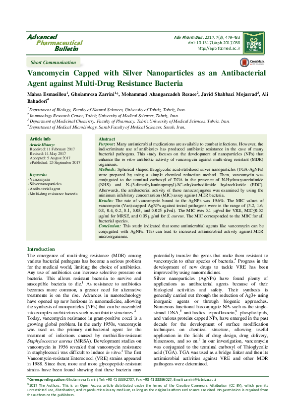 (PDF) Vancomycin Capped with Silver Nanoparticles as an Antibacterial ...