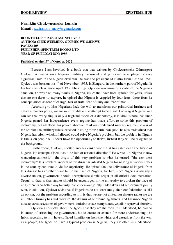 (PDF) REVIEW OF BECAUSE I AM INVOLVED