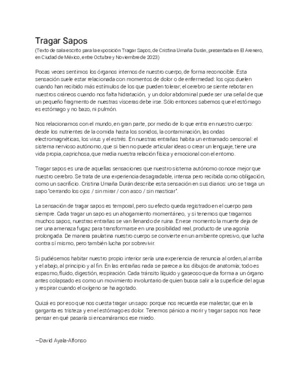 (PDF) Cristina Umaña: Tragar Sapos