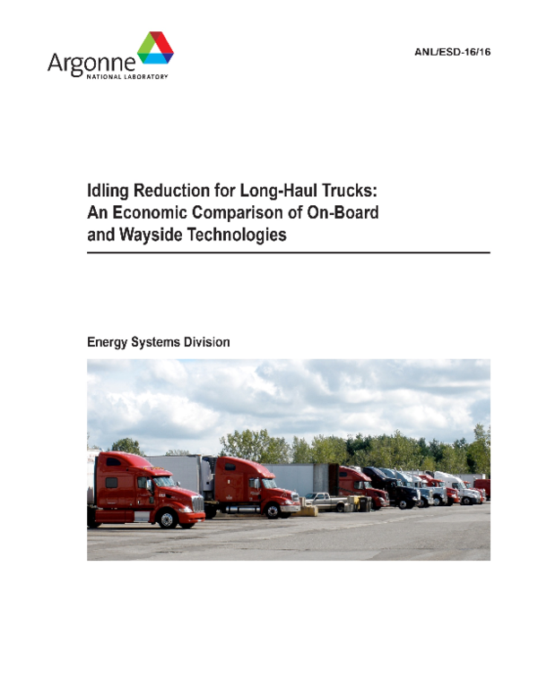 (PDF) Idling Reduction for Long-Haul Trucks: An Economic Comparison of ...